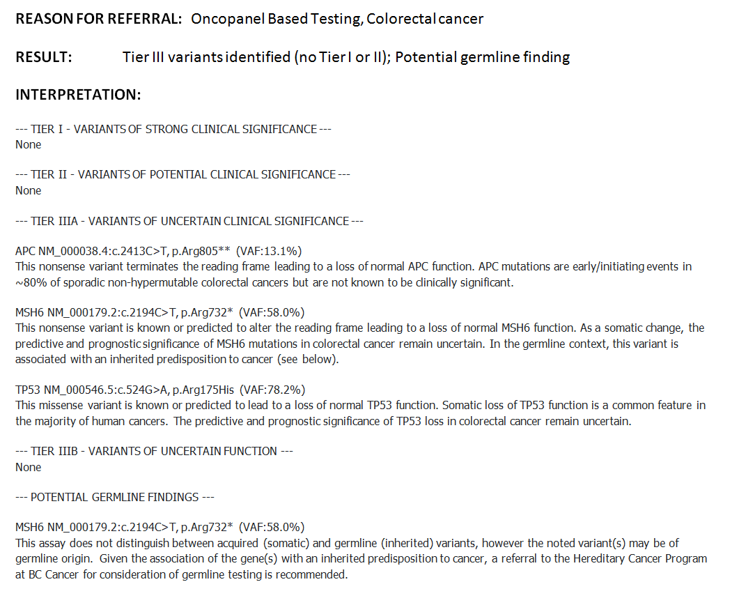 Example Panel Reports – Cancer Genetics and Genomics Laboratory